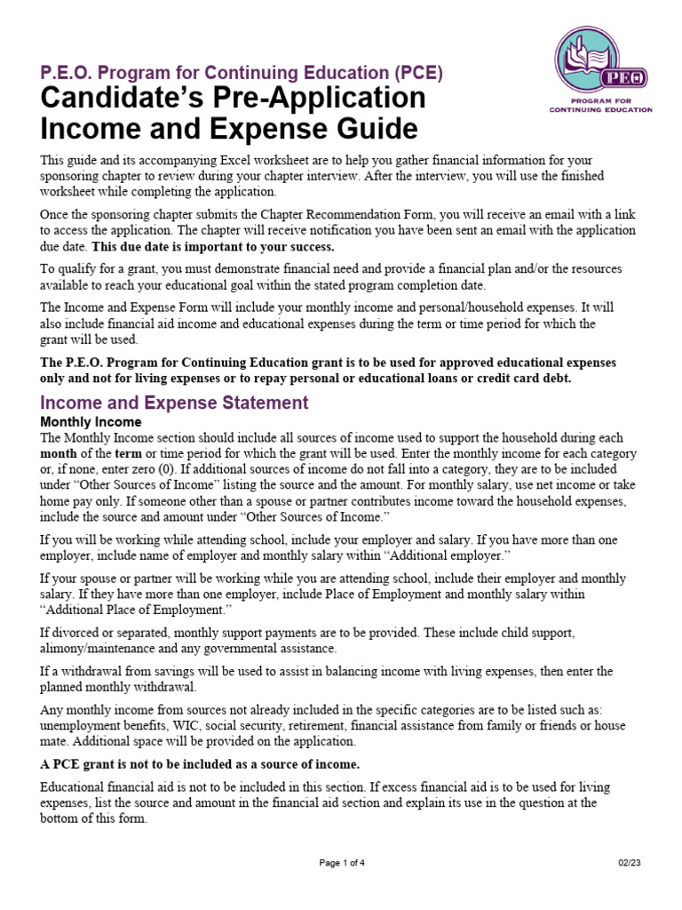 Candidates Pre Application Income and Expense Guide | PDF | Loans ...