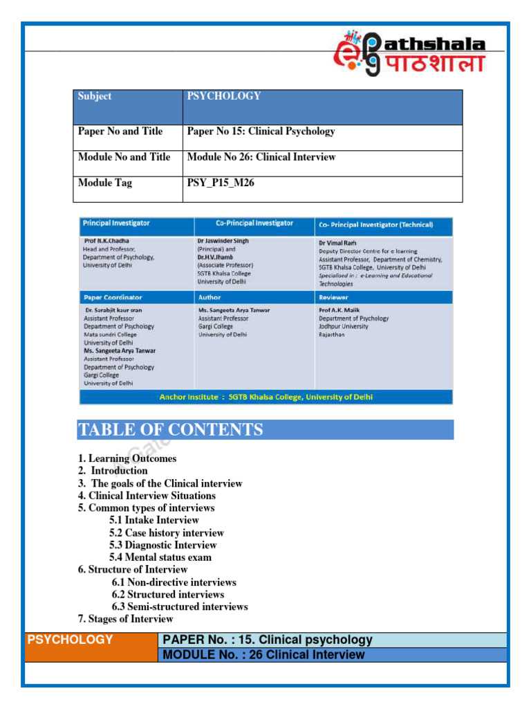 CLINICAL INTERVIEW | PDF | Clinical Psychology | Psychotherapy