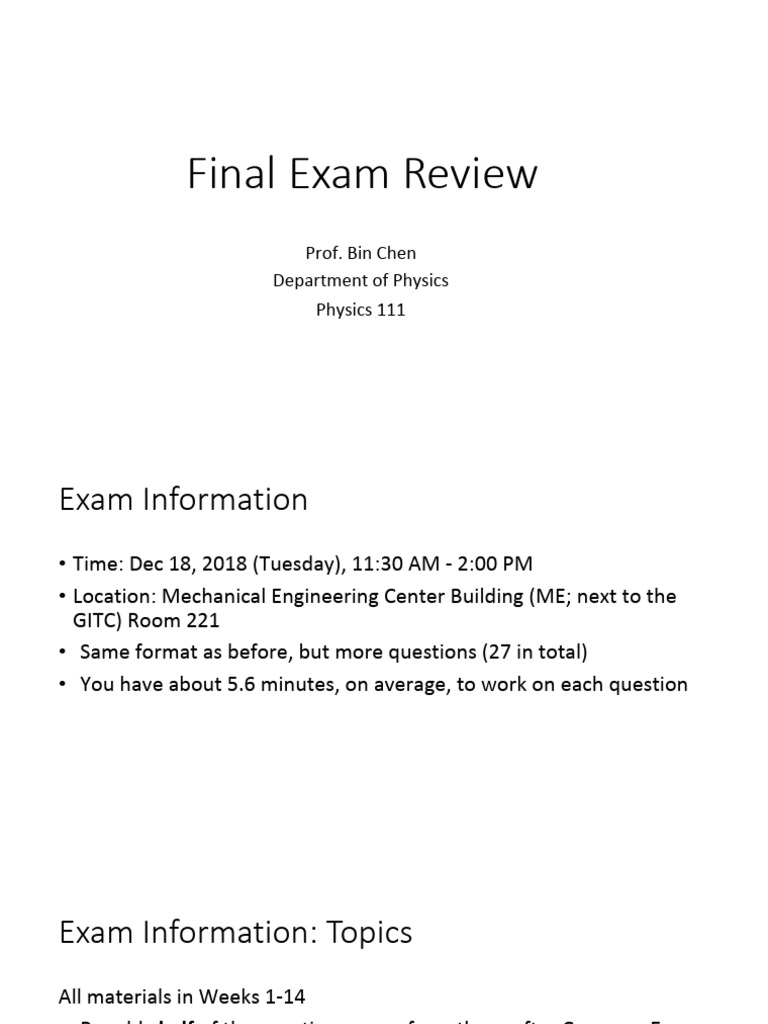 Physics111 Final Review | PDF | Force | Motion (Physics)