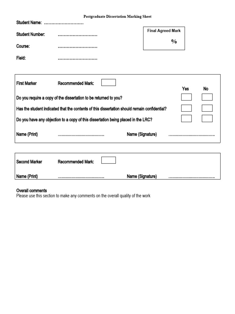 Dissertation Marking Scheme | PDF | Thesis | Methodology