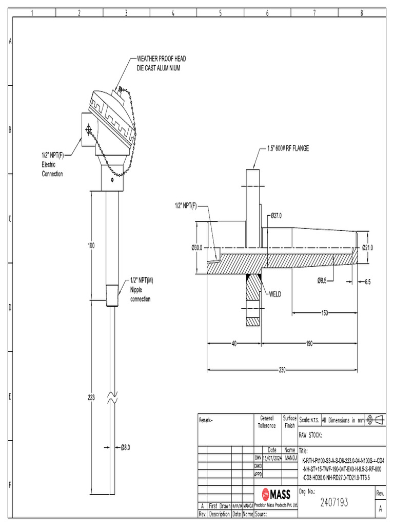 Drawing RTD+Thermowell - WCP - PGE Aceh | PDF
