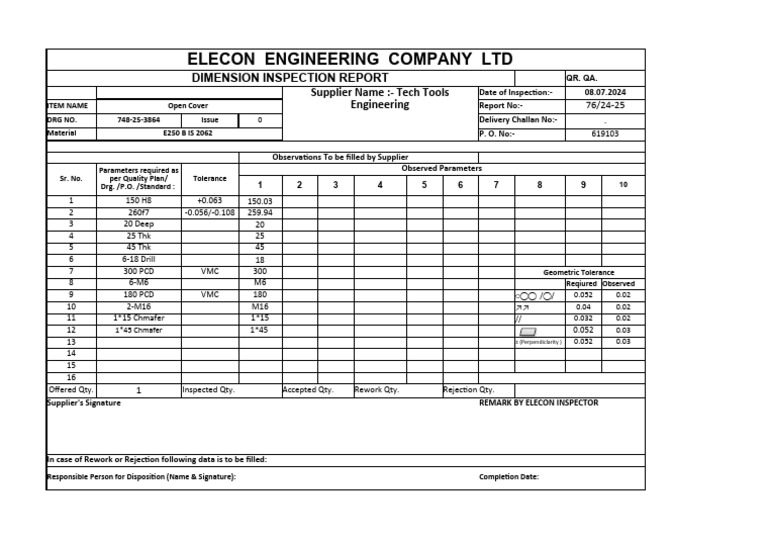 Elecon Engineering Company LTD: Dimension Inspection Report Supplier ...