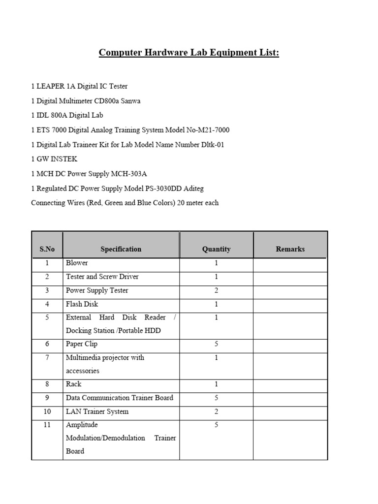 Computer Hardware Lab Equipment List - DCST Univeristy of Swat | PDF | Logic Gate | Electronic ...