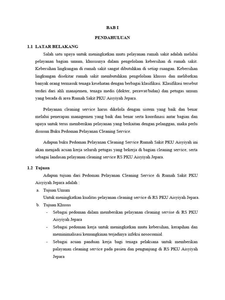 Pedoman Pelayanan Cleaning Service RS PKU | PDF | Kesehatan Holistik