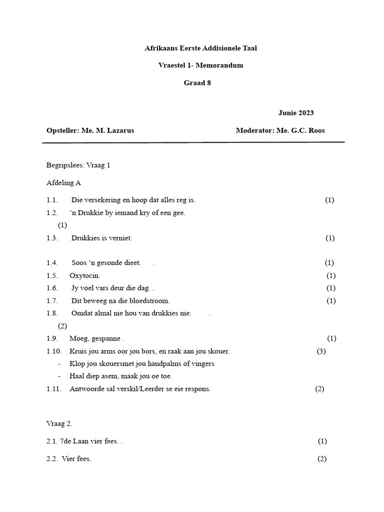 Afr Eat Graad 8 Junie Vraestel | PDF