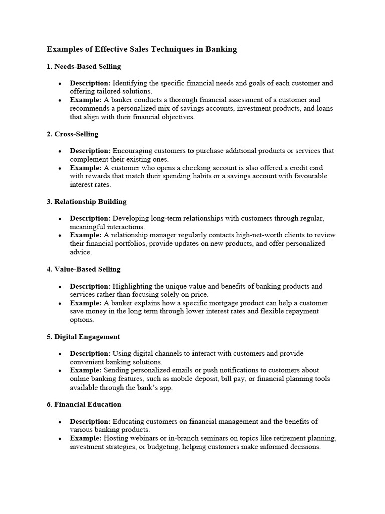 Examples of Effective Sales Techniques in Banking | PDF | Banks | Customer