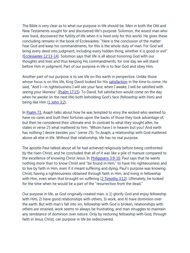 The Purpose of Man | Download Free PDF | Ecclesiastes | Resurrection Of ...
