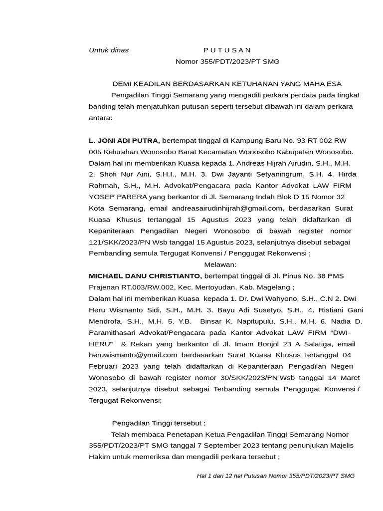Salinan Putusan 355 PDT 2023 PT SMG | PDF