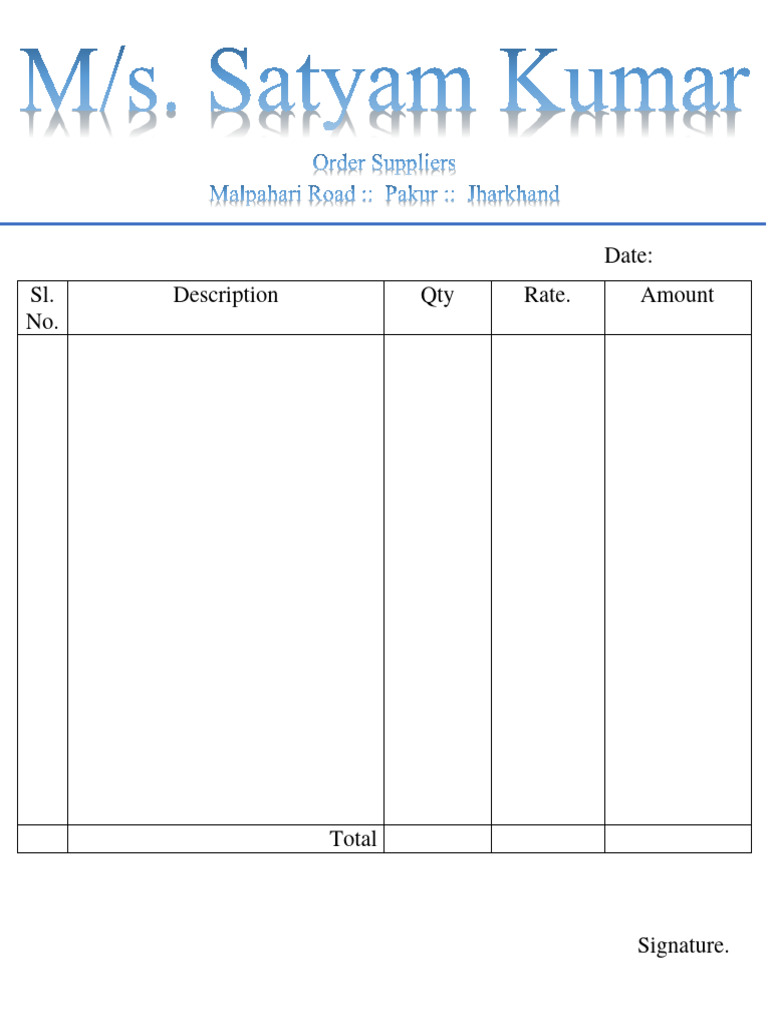 Date: Sl. No. Description Qty Rate. Amount | PDF