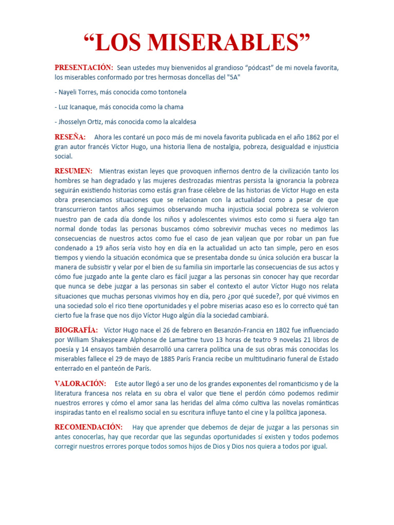 Los Miserables | PDF | Los Miserables | Victor Hugo