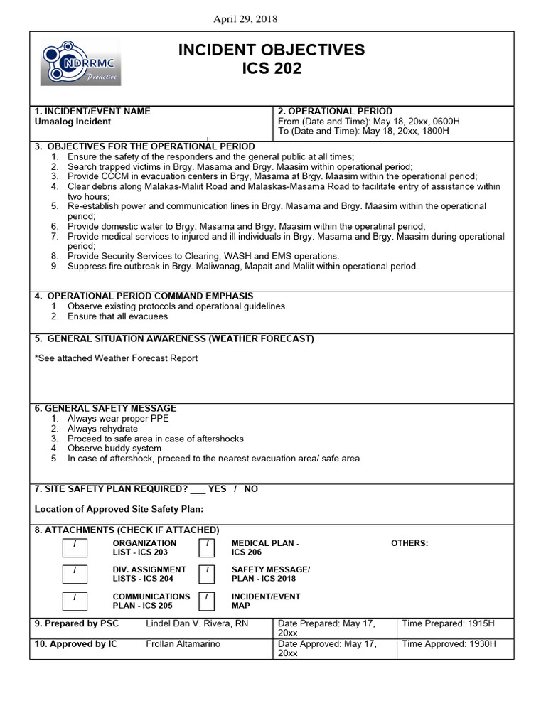 Ics 202 | PDF | Emergency Management | Disasters