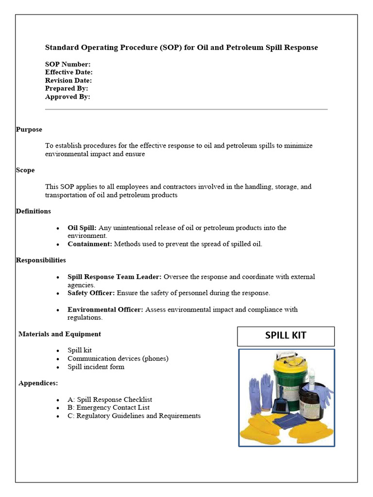 Sop For Spill Management | PDF | Oil Spill | Environmental Remediation