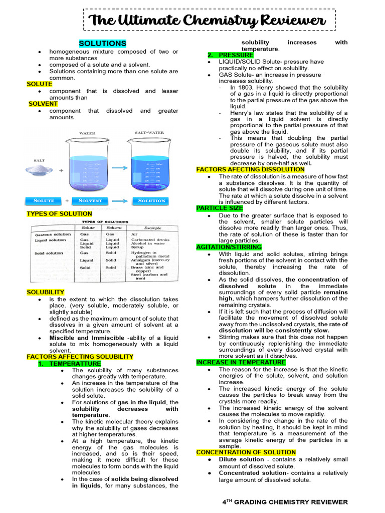 4th Grading Ultimate Reviewer Chemistry 2 | PDF | Solubility | Gases