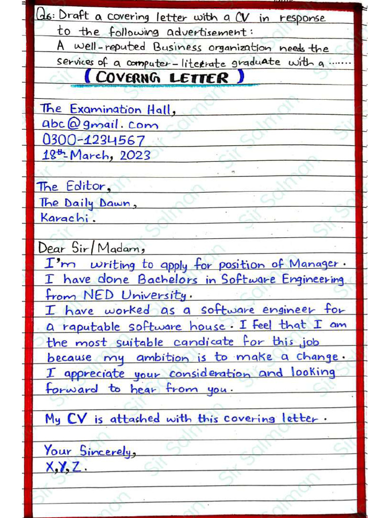 Covering Letter Format With CV | PDF