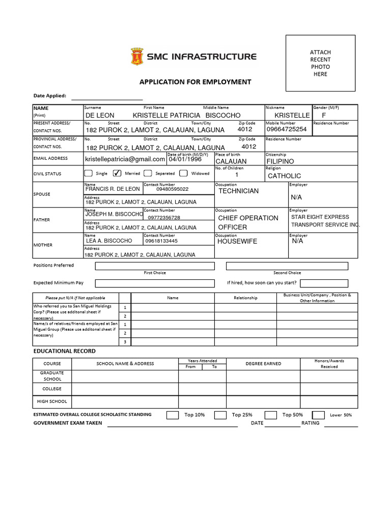 SMC INFRA Application Form | PDF | Justice | Crime & Violence