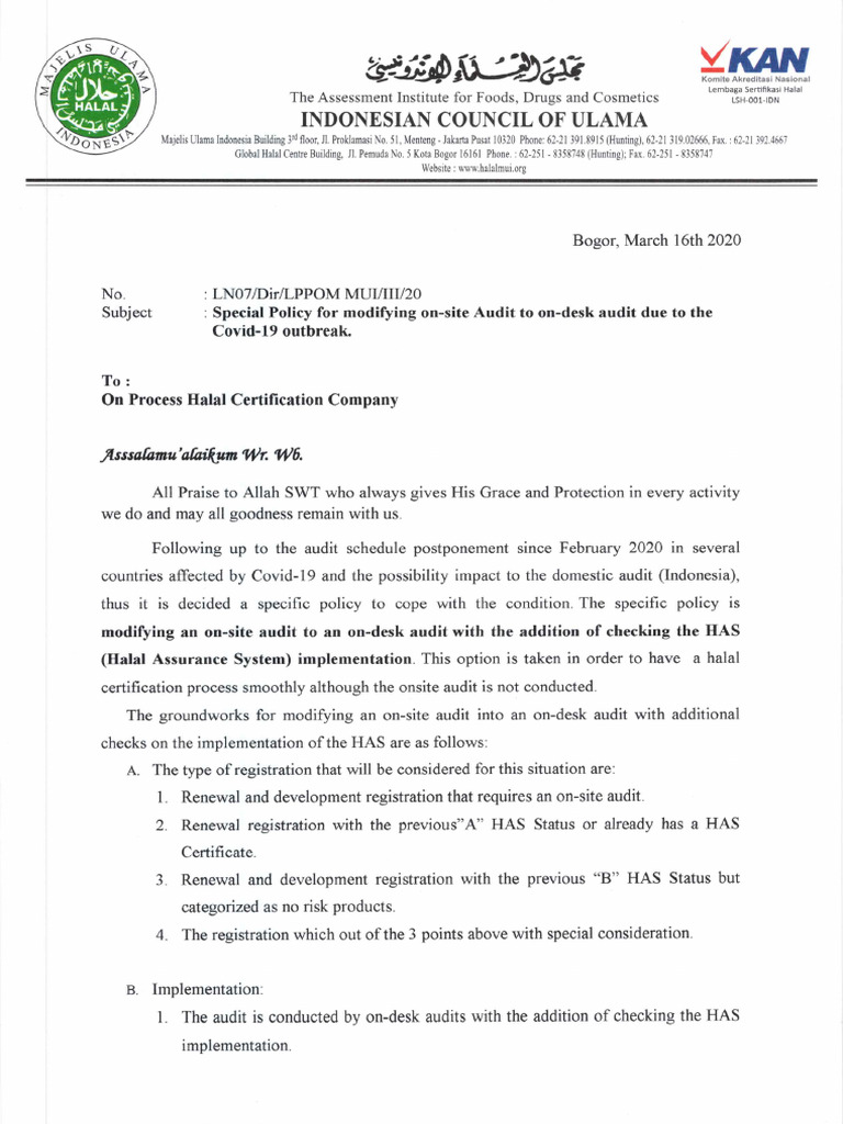 LN07 - Notification Letter (On Process Halal Certification Company) | PDF