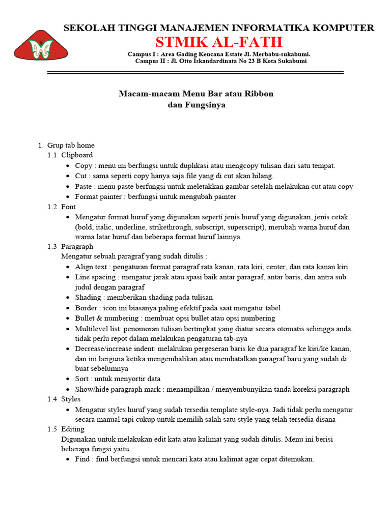 Macam-macam Menu Bar atau Ribbon dan Fungsinya | PDF