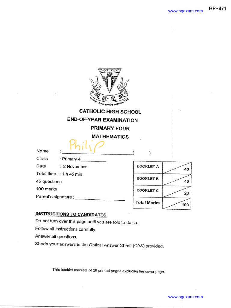 2022-P4-Maths-Semestral Assessment 2-Catholic High | PDF | Computers