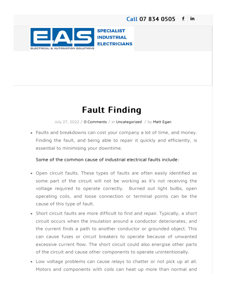 Industrial Electrical Fault Finding Guide | PDF | Relay | Insulator ...