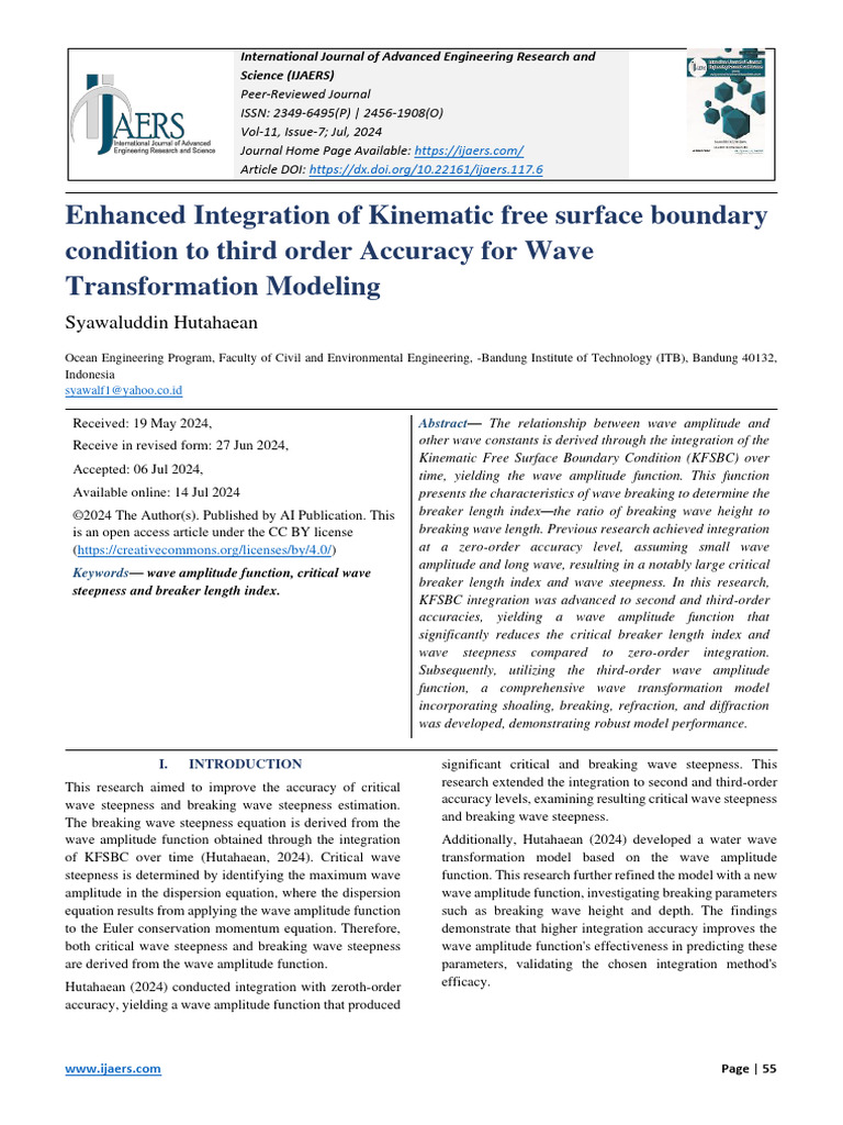 Enhanced Integration of Kinematic free surface boundary condition to third order Accuracy for ...