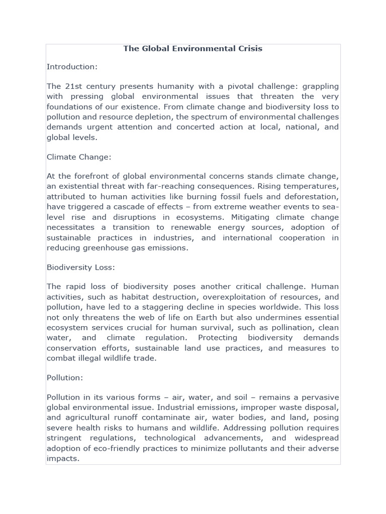 The Global Environmental Crisis | PDF | Sustainability | Climate Change