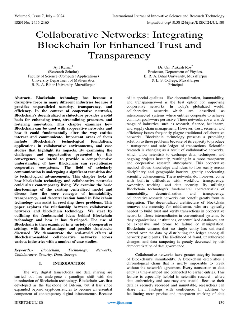 Collaborative Networks Integrating Blockchain For Enhanced Trust And