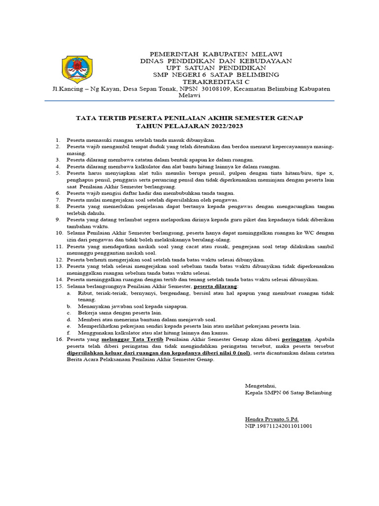 Tata Tertib Pas.pat 2022.2023 | PDF