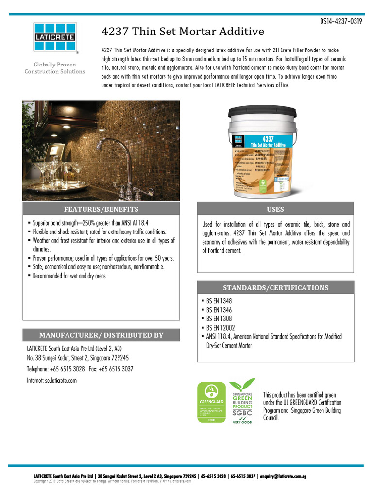 4237 Thin Set Mortar Additive TDS | PDF | Mortar (Masonry) | Composite Material