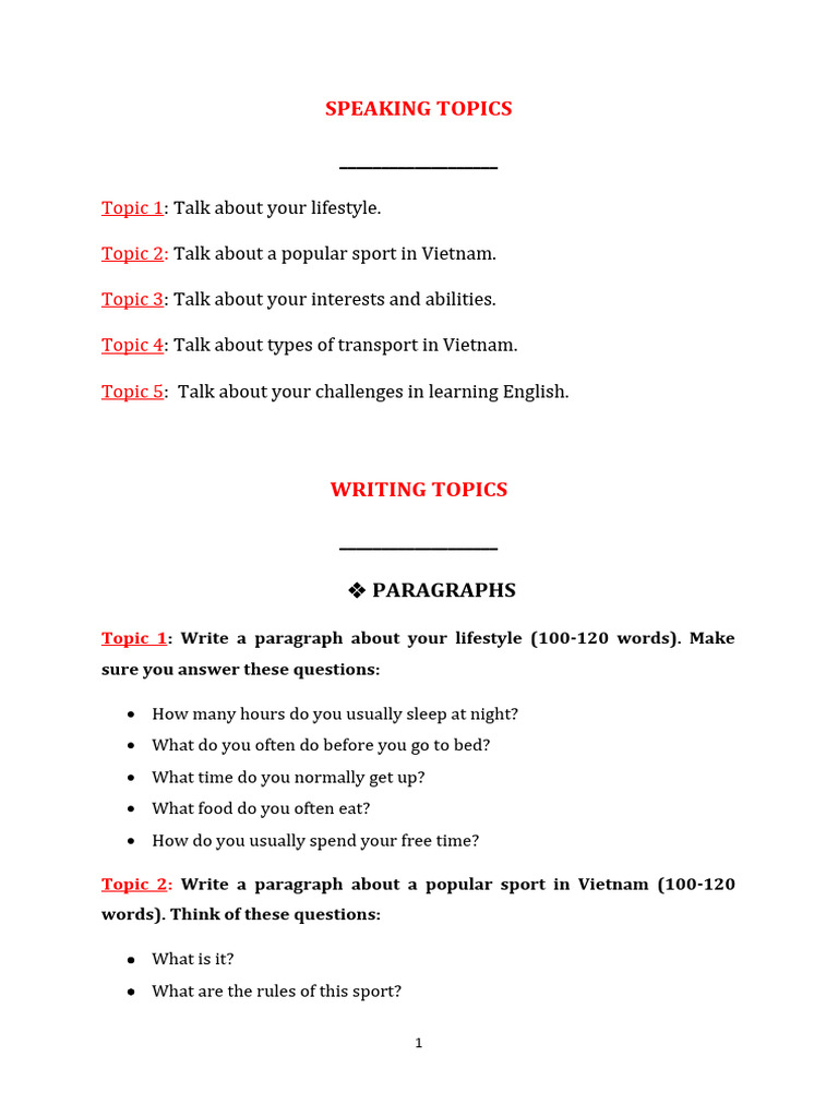 Speaking & Writing Topics | PDF | Cognition | Learning