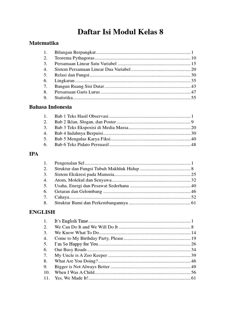 Daftar Isi Modul Kelas 8 | PDF | Teknologi & Rekayasa