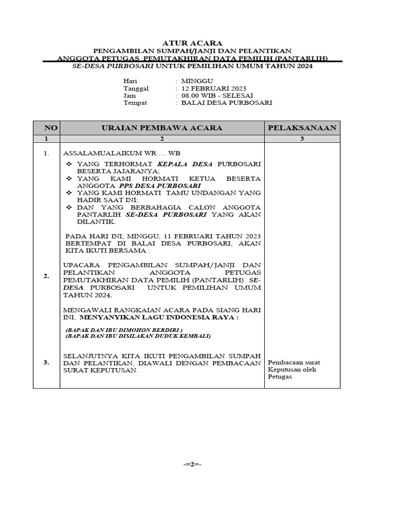 1.atur Acara Pelantikan Pantarlih | PDF