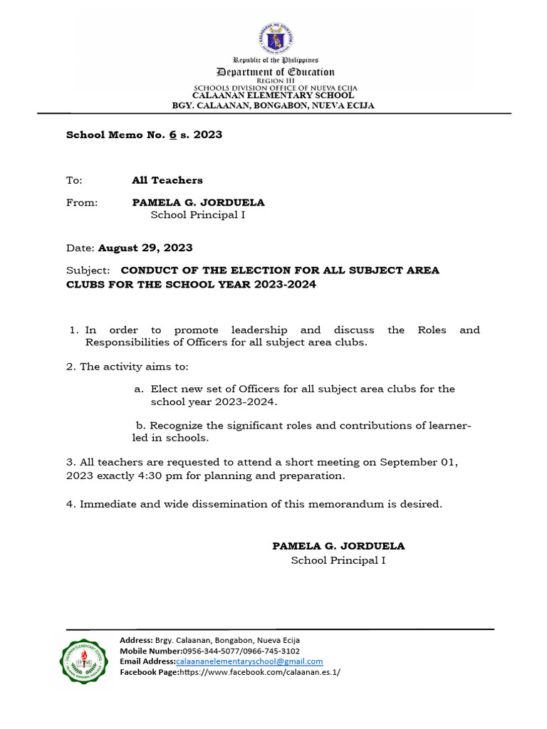 Election Memo For All Subject Area | PDF