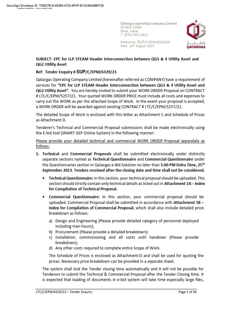 EPC Tender: QG3 & QG4 Steam Header Interconnection | PDF | Depreciation | General Contractor
