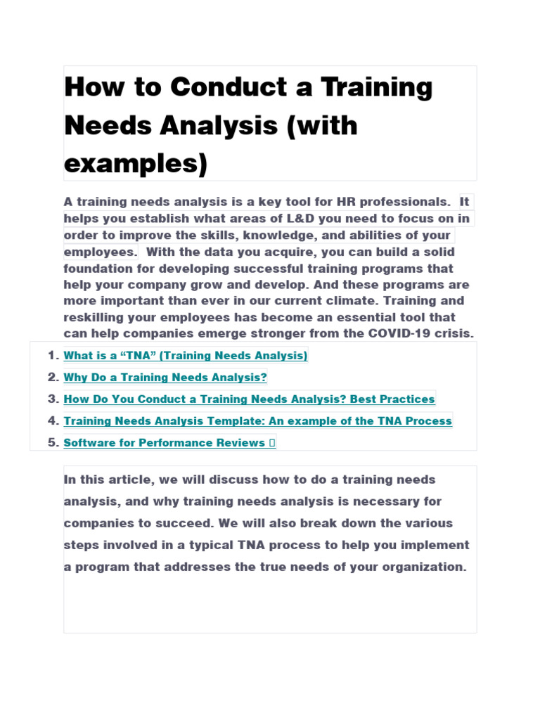 Training Needs Analysis Guide | PDF | Needs Assessment | Goal
