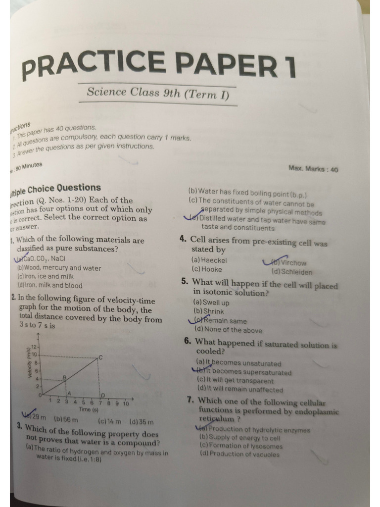 Class 9 Arihant Science Term 1 Practice Paper | PDF
