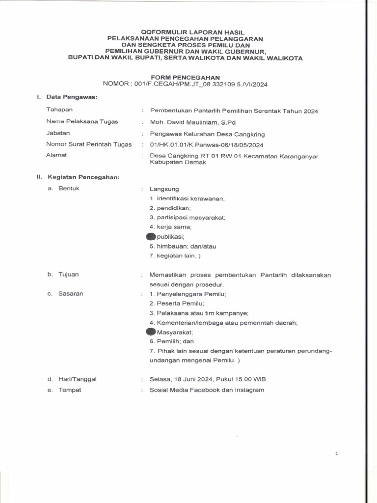 05.PKD Cangkring - 001 Form A Pencegahan Pembentukan Pantarlih | PDF
