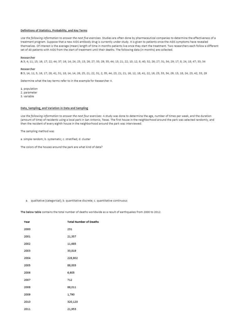 Practice Exercise-Unit 1 | PDF | Sampling (Statistics) | Mean