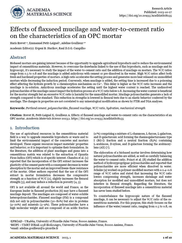 Effects Of Flaxseed Mucilage And Water T Pdf Concrete Cement