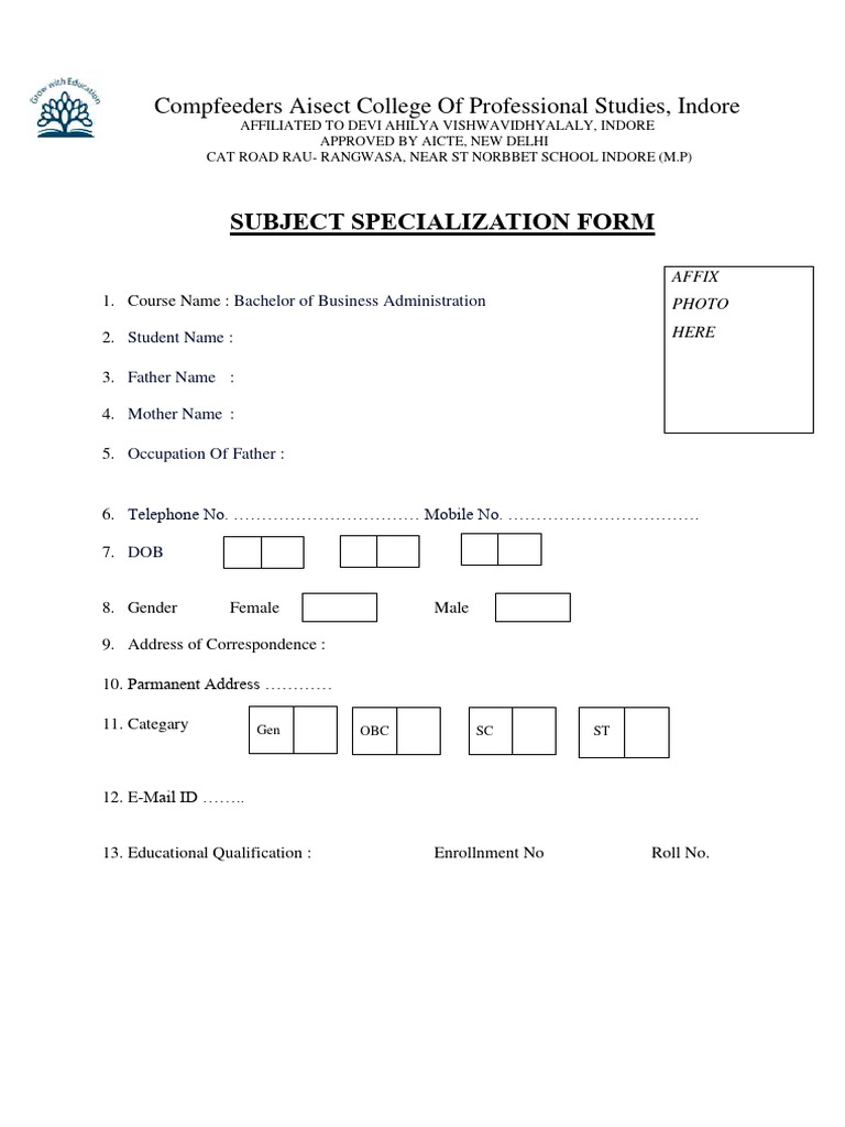 BBA Subject One Specialization Aisect College | PDF