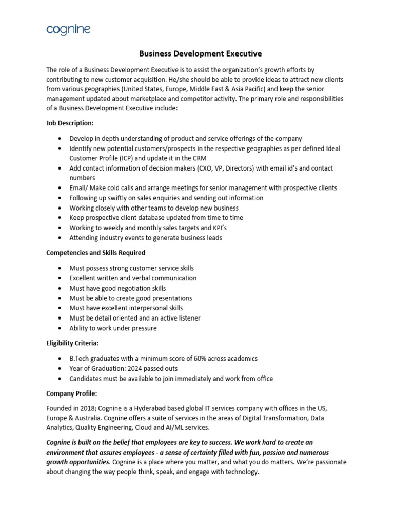 BDE - Job Description | PDF | Employment | Business