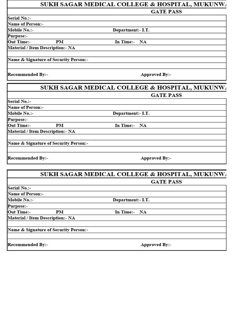 Gate Pass Format | PDF