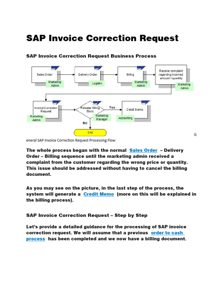 SAP Invoice Correction Request | Download Free PDF | Invoice | Debits ...