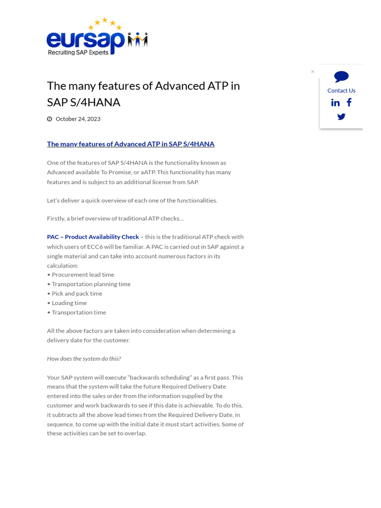 The Many Features of Advanced ATP in SAP S - 4HANA - Eursap | PDF ...