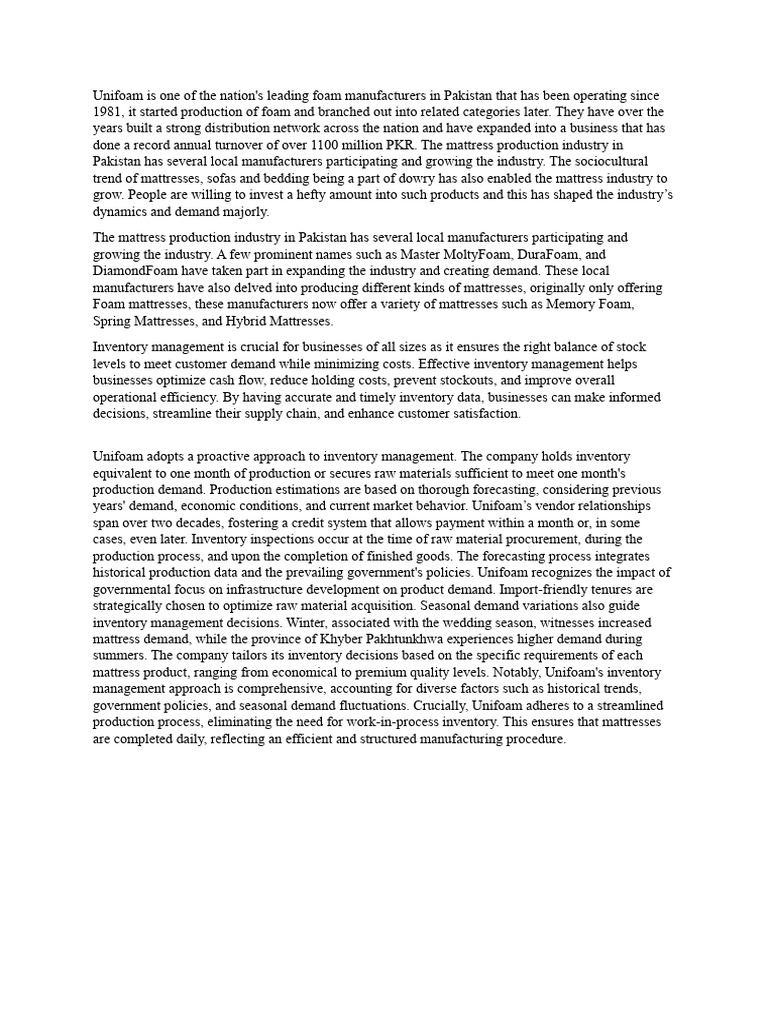 Om Assignment 3 | PDF | Inventory | Mattress