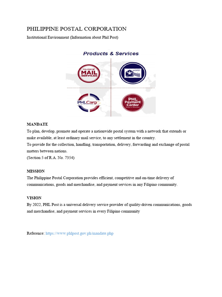 Overview of Philippine Postal Corporation | PDF | Philippines