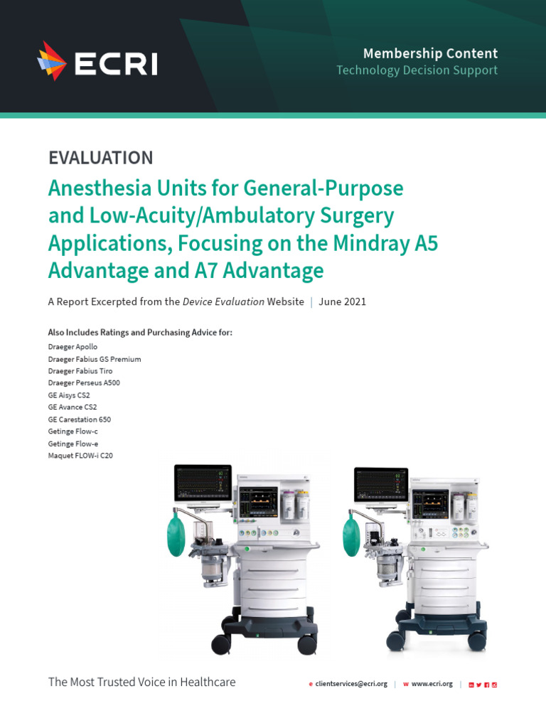 ECRI Eval AnesthesiaUnits | PDF | Evidence Based Medicine | Surgery