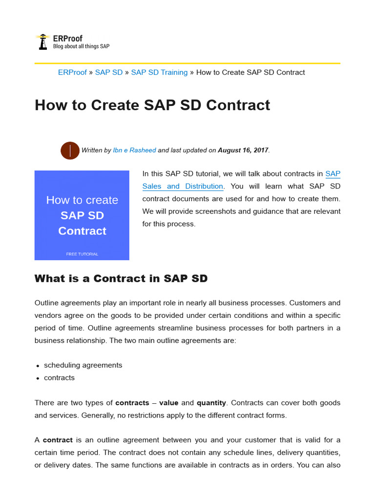 How To Create SAP SD Contract - Free SAP SD Training | PDF | Taxes | Business Process