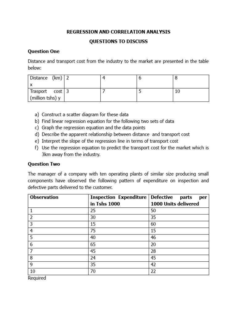 Regression And Correlation Analysis Assignment Pdf