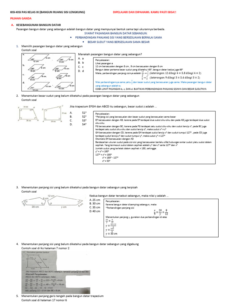 Kisi-Kisi Pas MTK Kelas Ix SMT 2 | PDF
