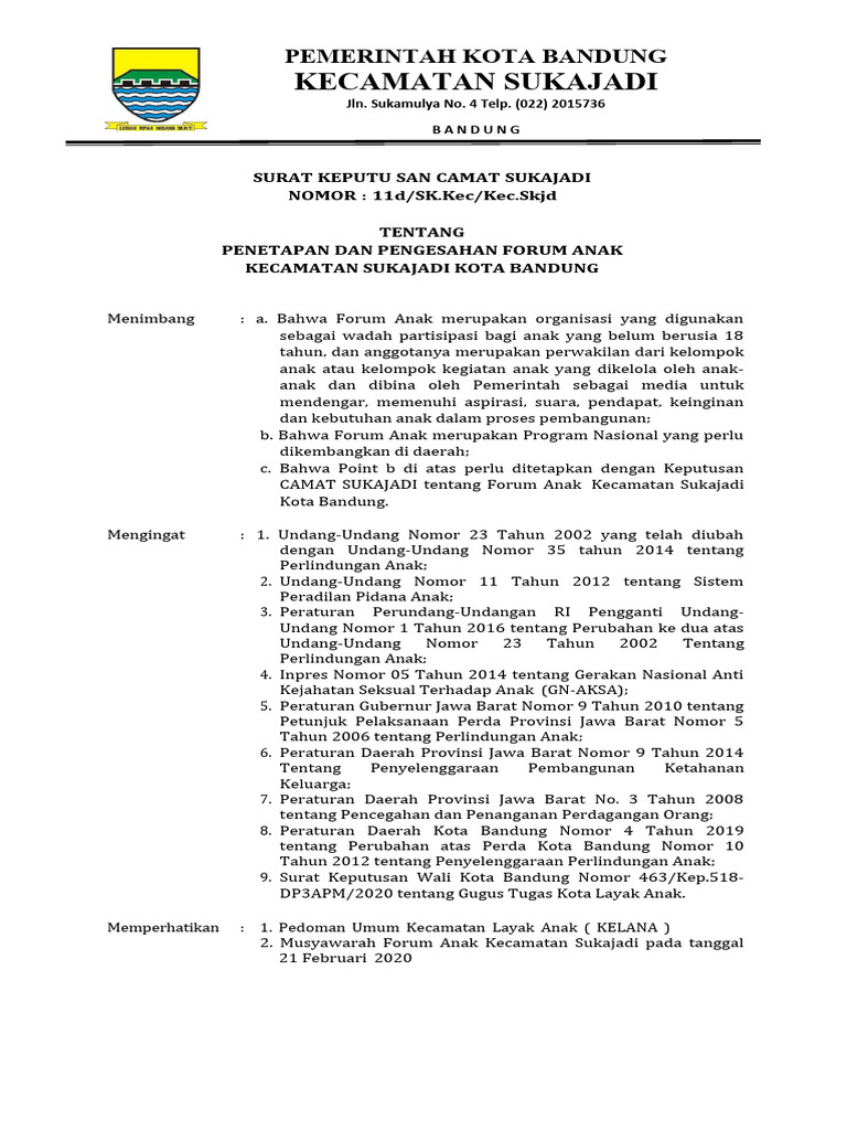 Surat Kecamatan Sukajadi | PDF